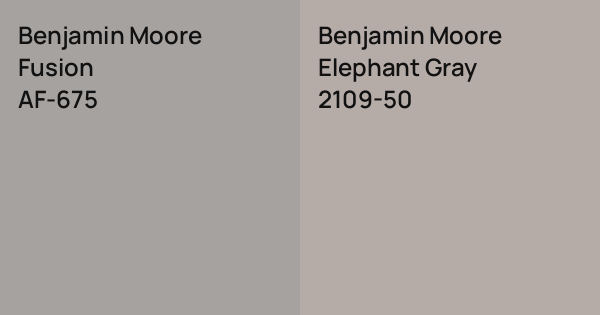 Benjamin Moore Fusion vs. Benjamin Moore Elephant Gray comparison