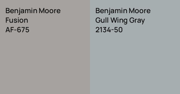 Benjamin Moore Fusion vs. Benjamin Moore Gull Wing Gray comparison