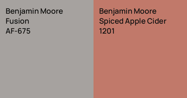 Benjamin Moore Fusion vs. Benjamin Moore Spiced Apple Cider comparison