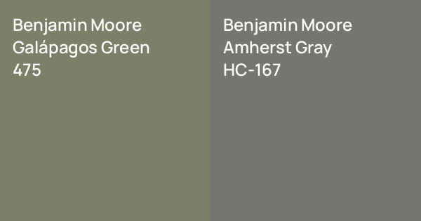 Benjamin Moore Galápagos Green vs. Benjamin Moore Amherst Gray comparison