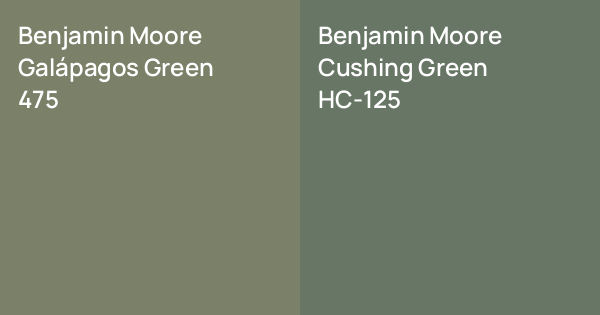Benjamin Moore Galápagos Green vs. Benjamin Moore Cushing Green comparison