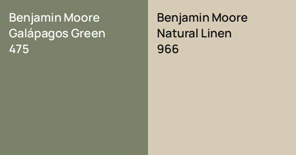 Benjamin Moore Galápagos Green vs. Benjamin Moore Natural Linen comparison