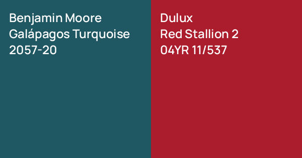 Benjamin Moore Galápagos Turquoise vs. Dulux Red Stallion 2 comparison