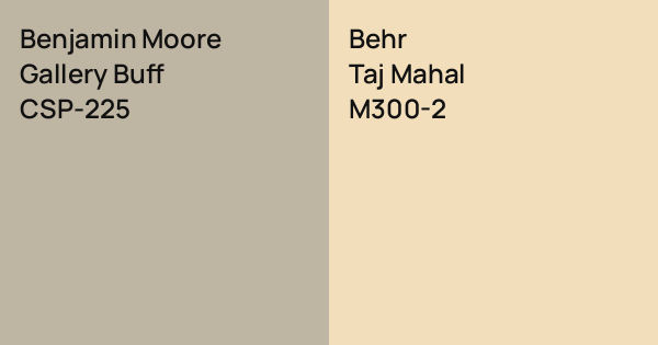Benjamin Moore Gallery Buff vs. Behr Taj Mahal comparison
