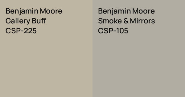 Benjamin Moore Gallery Buff vs. Benjamin Moore Smoke & Mirrors comparison