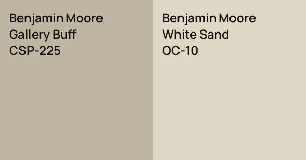 Benjamin Moore Gallery Buff vs. Benjamin Moore White Sand comparison