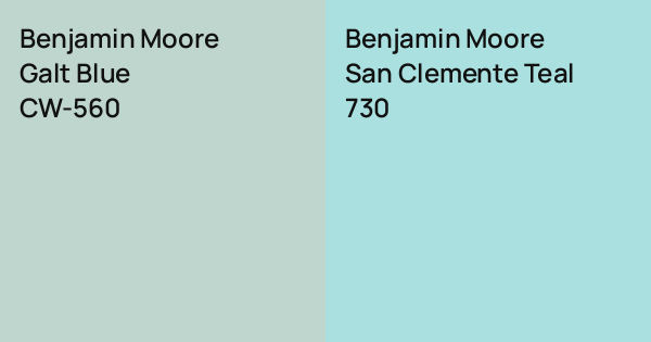 Benjamin Moore Galt Blue vs. Benjamin Moore San Clemente Teal comparison