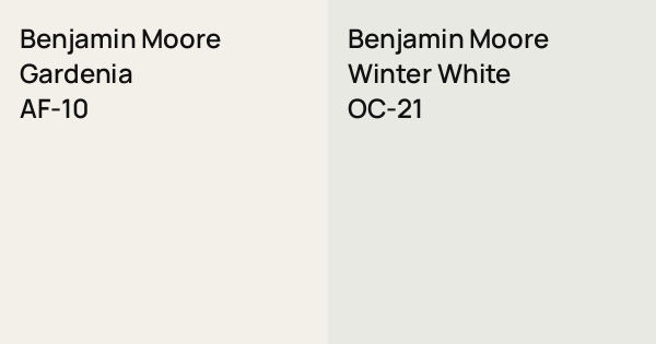 Benjamin Moore Gardenia vs. Benjamin Moore Winter White comparison