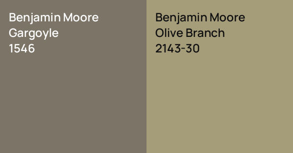 Benjamin Moore Gargoyle vs. Benjamin Moore Olive Branch comparison