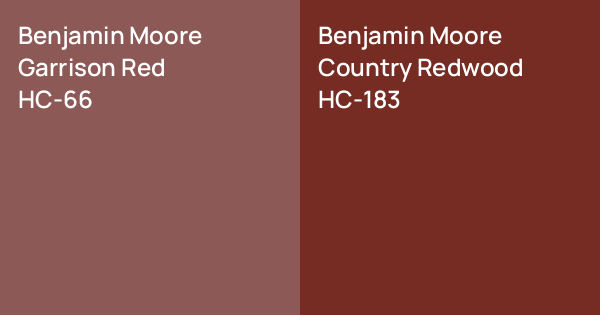 Benjamin Moore Garrison Red vs. Benjamin Moore Country Redwood comparison
