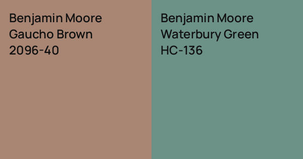 Benjamin Moore Gaucho Brown vs. Benjamin Moore Waterbury Green comparison