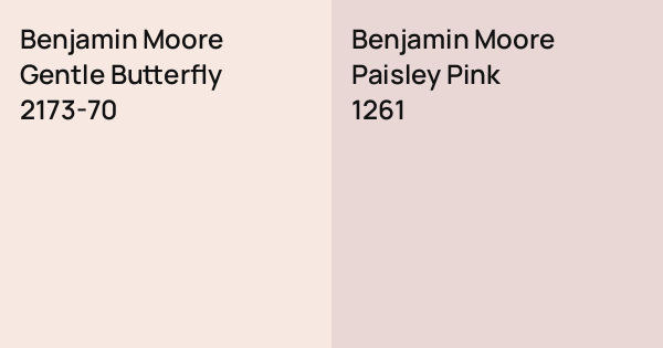 Benjamin Moore Gentle Butterfly vs. Benjamin Moore Paisley Pink comparison
