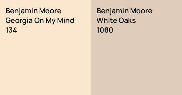 Benjamin Moore Georgia On My Mind vs. Benjamin Moore White Oaks comparison