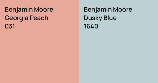 Benjamin Moore Georgia Peach vs. Benjamin Moore Dusky Blue comparison