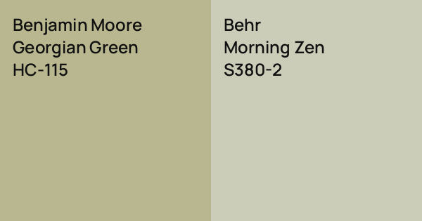 Benjamin Moore Georgian Green vs. Behr Morning Zen comparison
