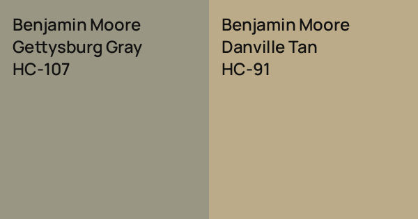 Benjamin Moore Gettysburg Gray vs. Benjamin Moore Danville Tan comparison