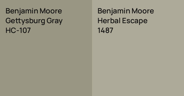 Benjamin Moore Gettysburg Gray vs. Benjamin Moore Herbal Escape comparison