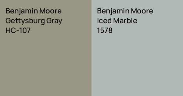Benjamin Moore Gettysburg Gray vs. Benjamin Moore Iced Marble comparison