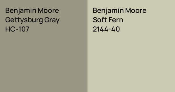 Benjamin Moore Gettysburg Gray vs. Benjamin Moore Soft Fern comparison