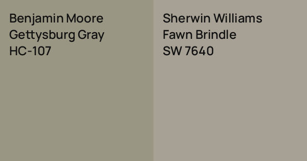 Benjamin Moore Gettysburg Gray vs. Sherwin Williams Fawn Brindle comparison