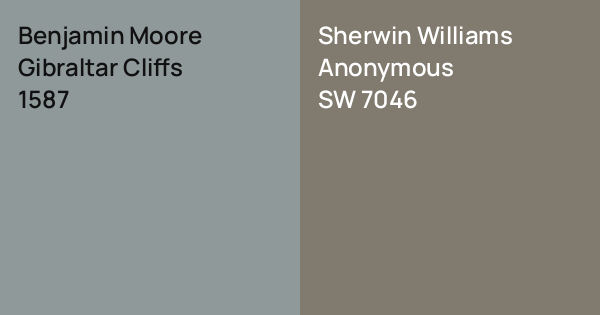 Benjamin Moore Gibraltar Cliffs vs. Sherwin Williams Anonymous comparison