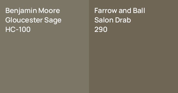 Benjamin Moore Gloucester Sage vs. Farrow and Ball Salon Drab comparison