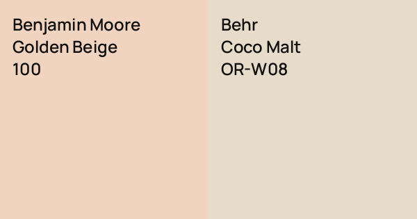 Benjamin Moore Golden Beige vs. Behr Coco Malt comparison