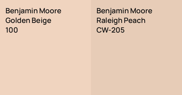 Benjamin Moore Golden Beige vs. Benjamin Moore Raleigh Peach comparison