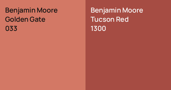 Benjamin Moore Golden Gate vs. Benjamin Moore Tucson Red comparison