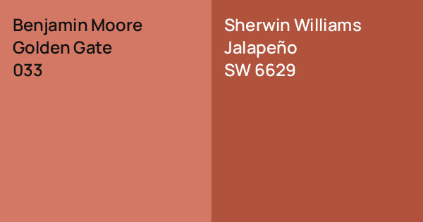 Benjamin Moore Golden Gate vs. Sherwin Williams Jalapeño comparison