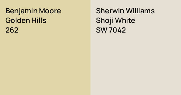 Benjamin Moore Golden Hills vs. Sherwin Williams Shoji White comparison