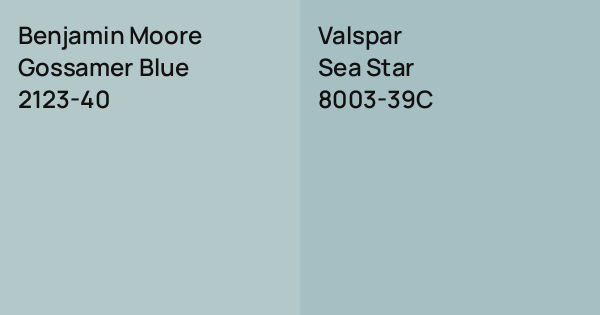 Benjamin Moore Gossamer Blue vs. Valspar Sea Star comparison
