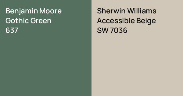Benjamin Moore Gothic Green vs. Sherwin Williams Accessible Beige ...