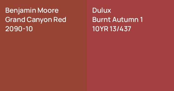 Benjamin Moore Grand Canyon Red vs. Dulux Burnt Autumn 1 comparison