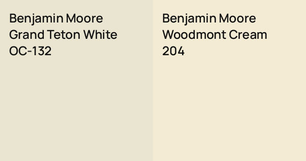 Benjamin Moore Grand Teton White vs. Benjamin Moore Woodmont Cream ...