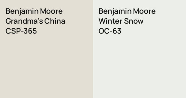 Benjamin Moore Grandma's China vs. Benjamin Moore Winter Snow comparison