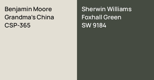 Benjamin Moore Grandma's China vs. Sherwin Williams Foxhall Green ...