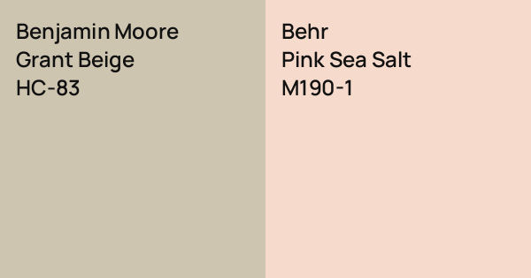 Benjamin Moore Grant Beige vs. Behr Pink Sea Salt comparison