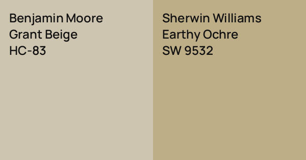 Benjamin Moore Grant Beige vs. Sherwin Williams Earthy Ochre comparison