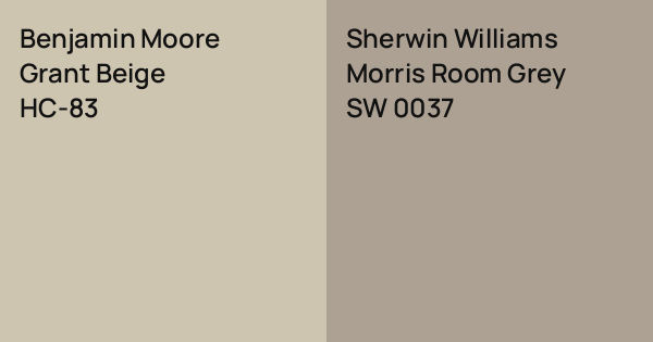 Benjamin Moore Grant Beige vs. Sherwin Williams Morris Room Grey comparison