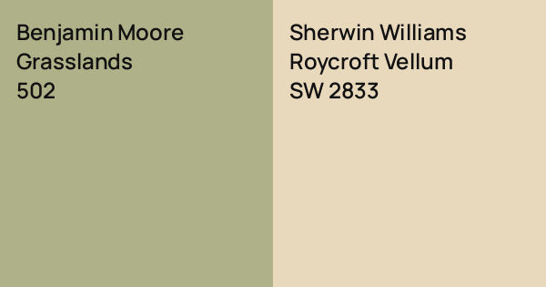 Benjamin Moore Grasslands vs. Sherwin Williams Roycroft Vellum comparison