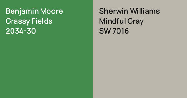Benjamin Moore Grassy Fields vs. Sherwin Williams Mindful Gray comparison