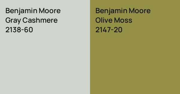 Benjamin Moore Gray Cashmere vs. Benjamin Moore Olive Moss comparison