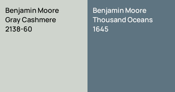 Benjamin Moore Gray Cashmere vs. Benjamin Moore Thousand Oceans comparison