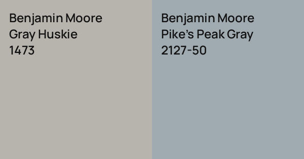 Benjamin Moore Gray Huskie vs. Benjamin Moore Pike's Peak Gray comparison