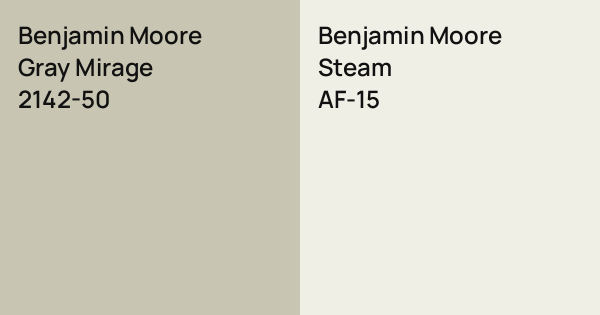 Benjamin Moore Gray Mirage vs. Benjamin Moore Steam comparison