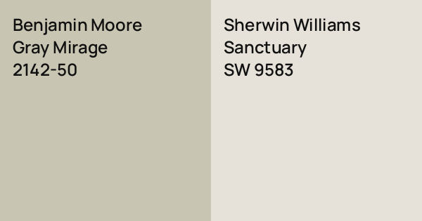 Benjamin Moore Gray Mirage vs. Sherwin Williams Sanctuary comparison