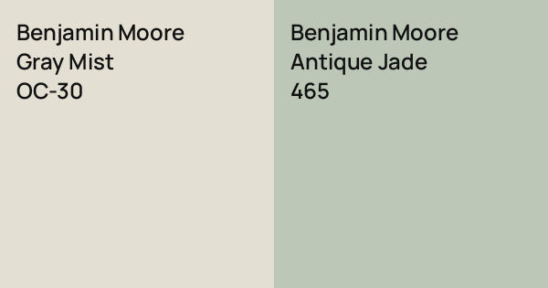 Benjamin Moore Gray Mist vs. Benjamin Moore Antique Jade comparison