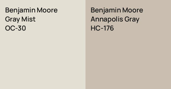 Benjamin Moore Gray Mist vs. Benjamin Moore Annapolis Gray comparison