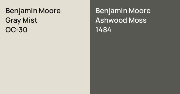 Benjamin Moore Gray Mist vs. Benjamin Moore Ashwood Moss comparison